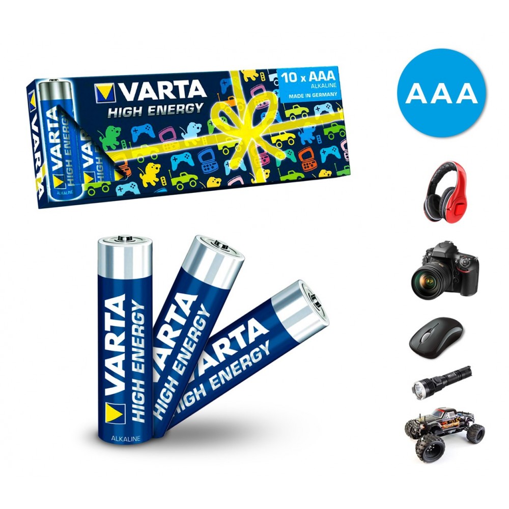 774128 Confezione da 10 batterie mini stilo AAA Varta alcaline LR03