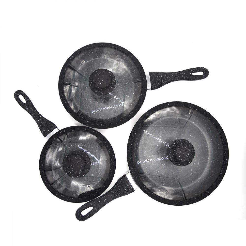 DGBAVARIA set padelle con coperchi 6 pezzi nero ad induzione in pietra ...