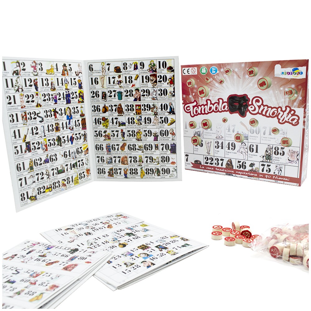 Tombola della smorfia napoletana 90 numeri in legno e 48 cartelle 423192