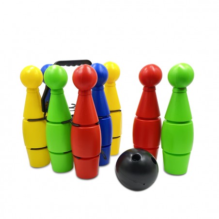 Set bowling art.221754 con 8 birilli colorati e 1 palla nera in plastica